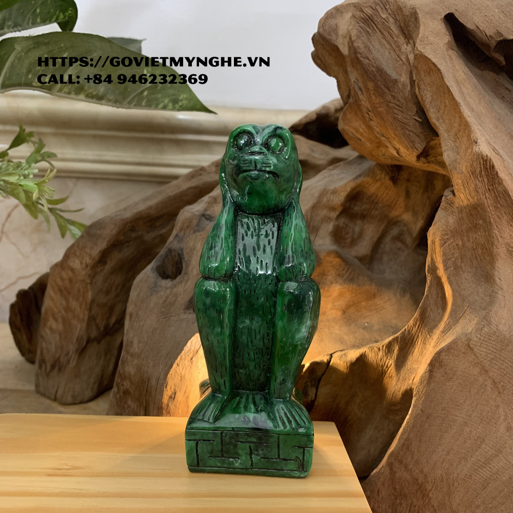 Tượng đá trang trí bộ ba khỉ tam không-Cỡ lớn Cao 13.5cm-xanh lục bích