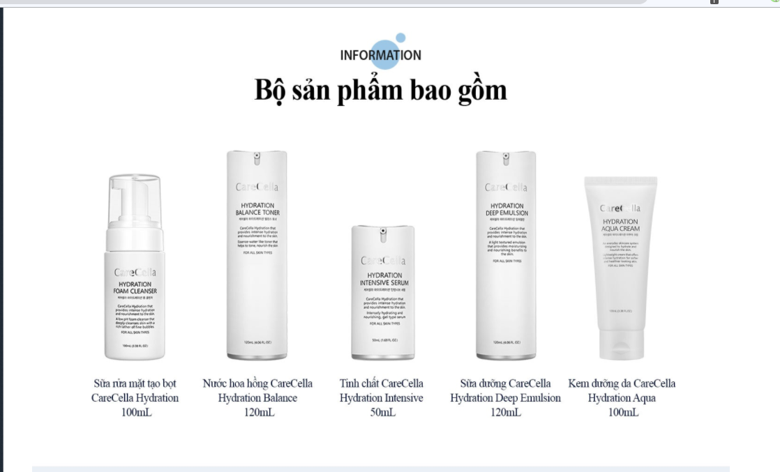 BỘ DƯỠNG DA CAO CẤP CARECELLA HYDRATION BASIC SET BỘ DƯỠNG DA CAO CẤP CARECELLA HYDRATION BASIC SET