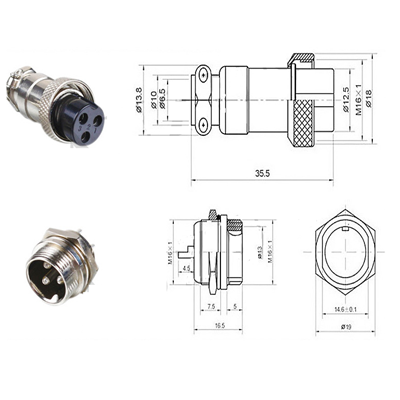 GX16-6 16mm 10 Pin Connector male & female