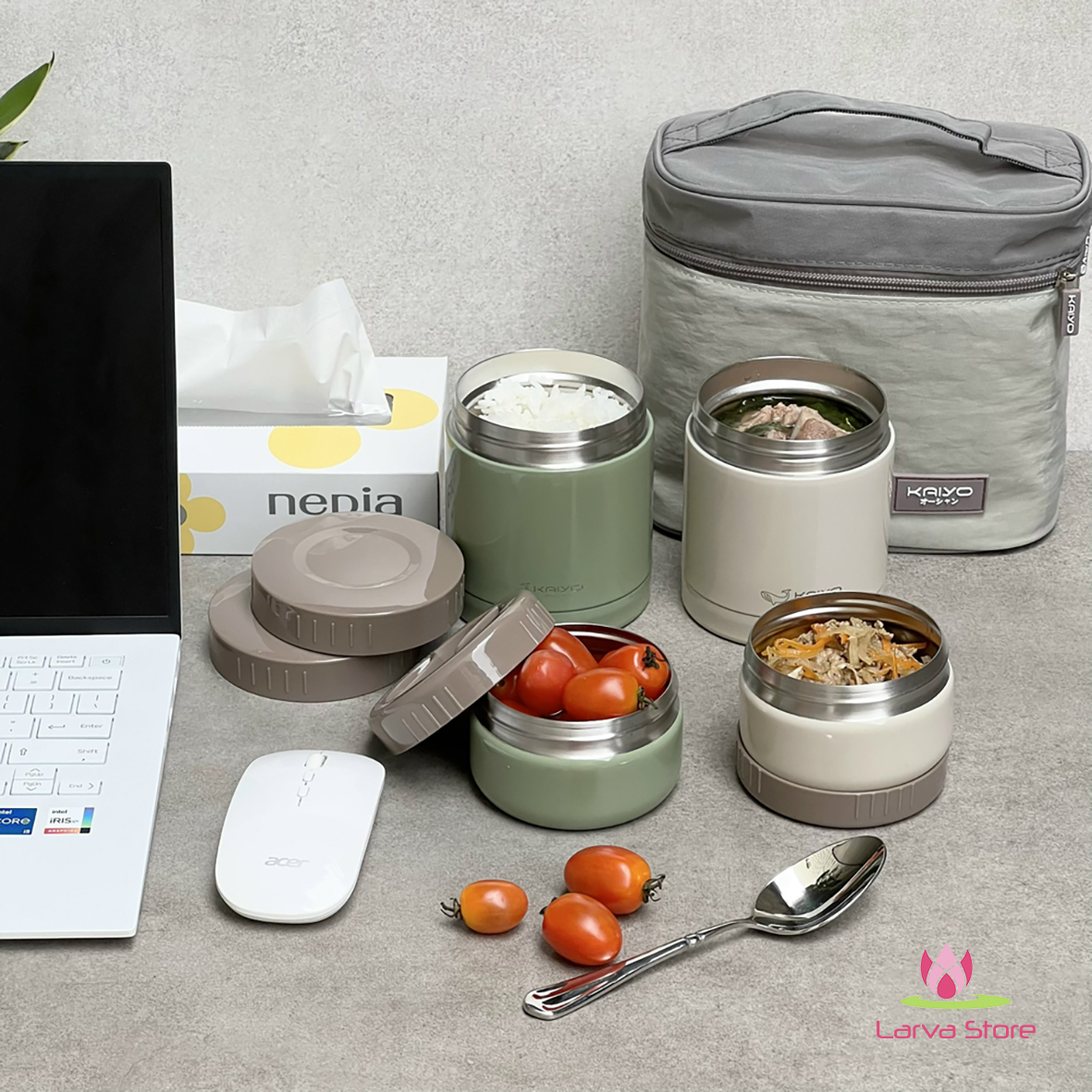 Bộ Hộp Cơm Giữ Nhiệt Kaiyo KVL-3284 4 Hộp 1200ml inox 304