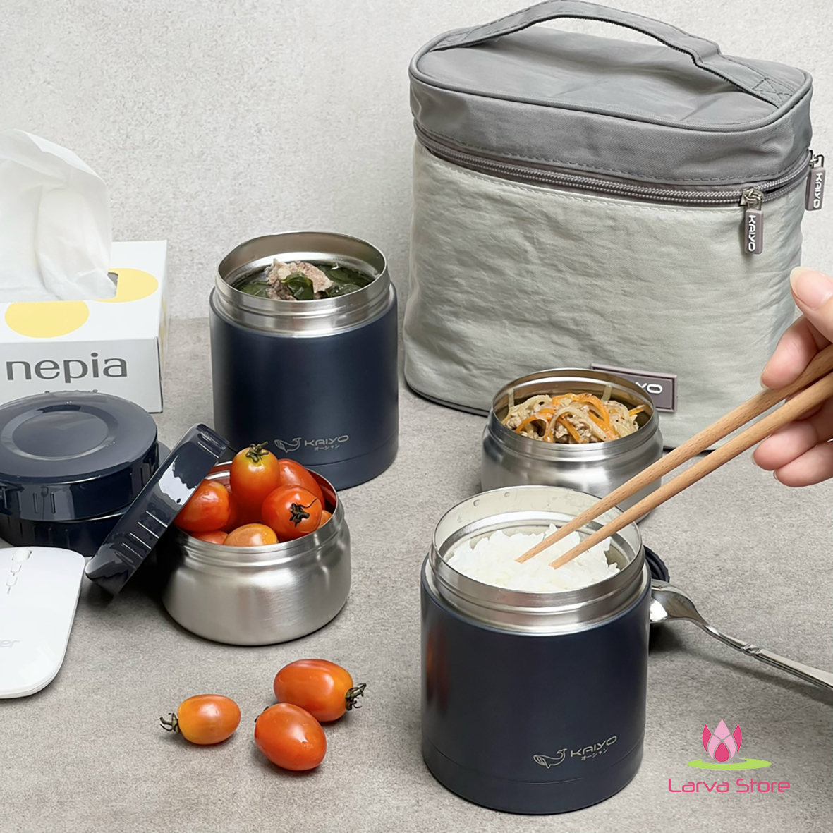 Bộ Hộp Cơm Giữ Nhiệt Kaiyo KVL-3284 4 Hộp 1200ml inox 304