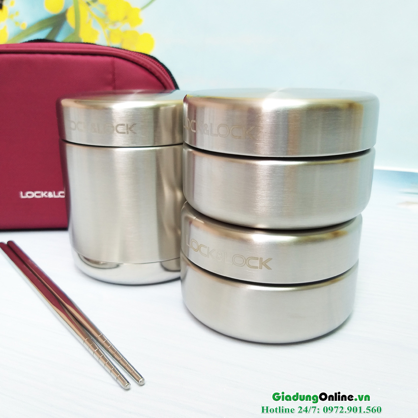 Bộ Hộp Cơm giữ nhiệt Inox 304 Lock&Lock LHC8015 (350ml, 280ml, 280ml)