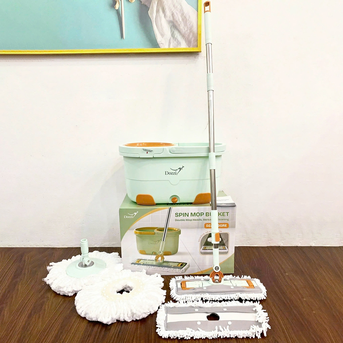 Bộ cây lau nhà Dozzi DZA336GRE - 2 kiểu bông lau, 4 bông lau