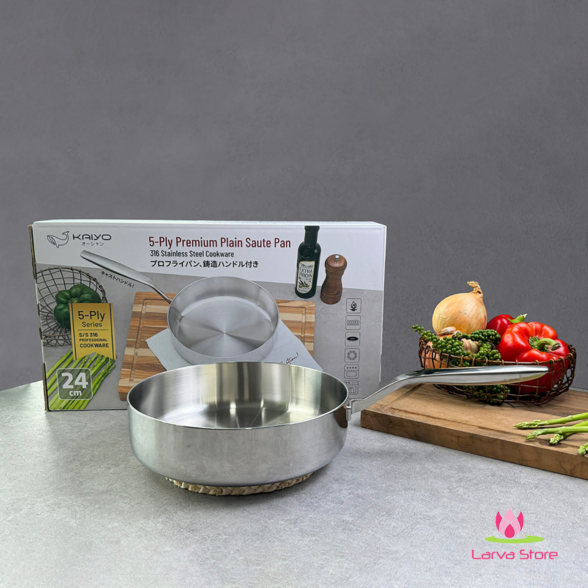 Chảo inox 316 liền khối 5 lớp Premium Kaiyo thành cao chống dính tự thân (dòng chảo Saute)