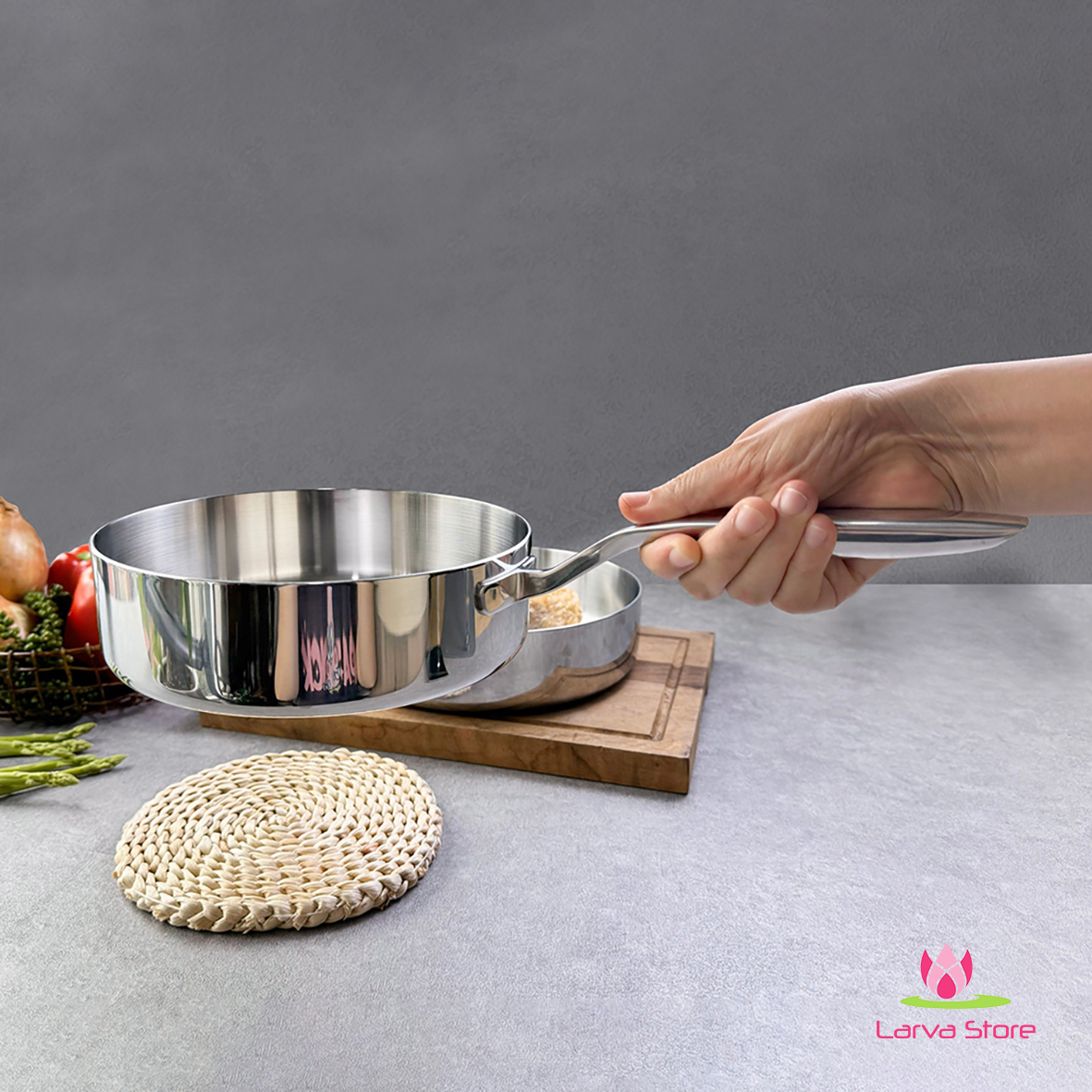 Chảo inox 316 liền khối 5 lớp Premium Kaiyo thành cao chống dính tự ...