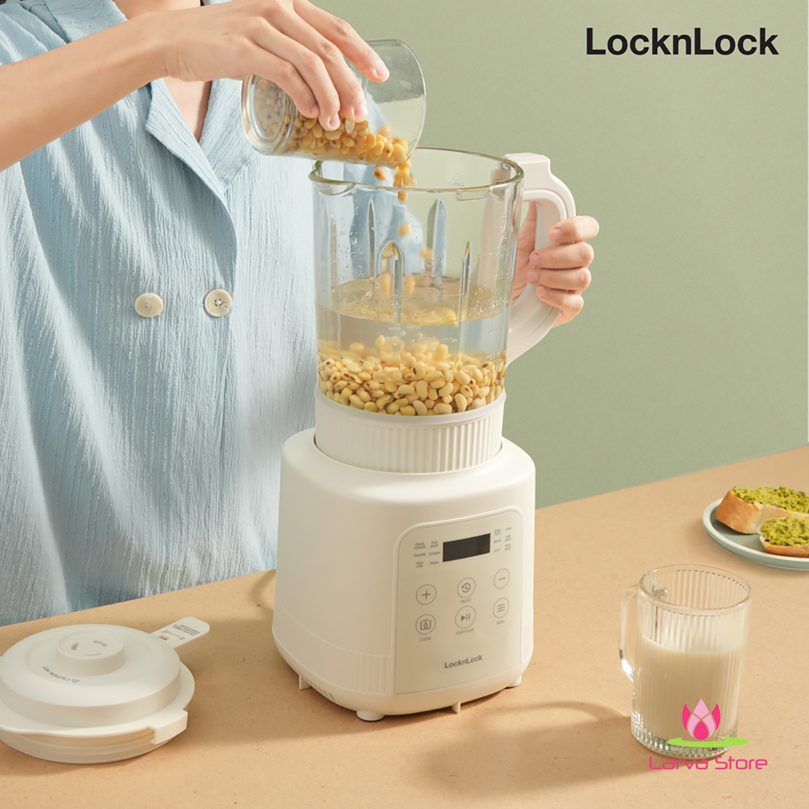 Máy làm sữa hạt đa năng LocknLock Bianco heating blender 1.75L Màu ngà ...