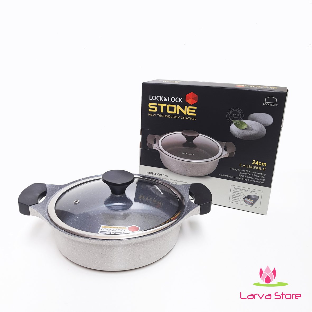 Nồi Đá Lock&Lock Stone LCA6242D 24cm thành thấp 7.5cm đáy từ
