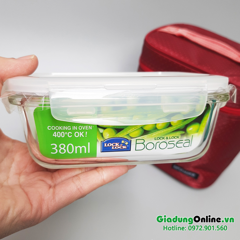 Bộ hộp cơm thủy tinh Lock&Lock LLG422S4DR (380ml x 3) túi đỏ