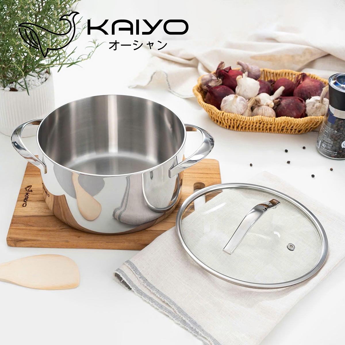 Bộ nồi inox 18/10 KAIYO thân đáy liền Tri-Ply Silver Crown 18-20-24cm