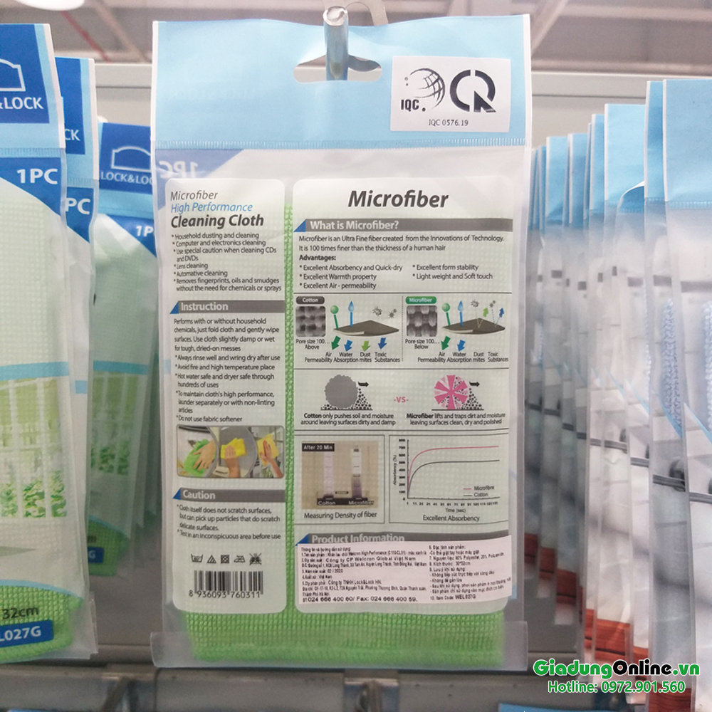 Khăn Lau Chuyên Dụng Microfiber Lock&Lock WEL027G 30 x 32 mm
