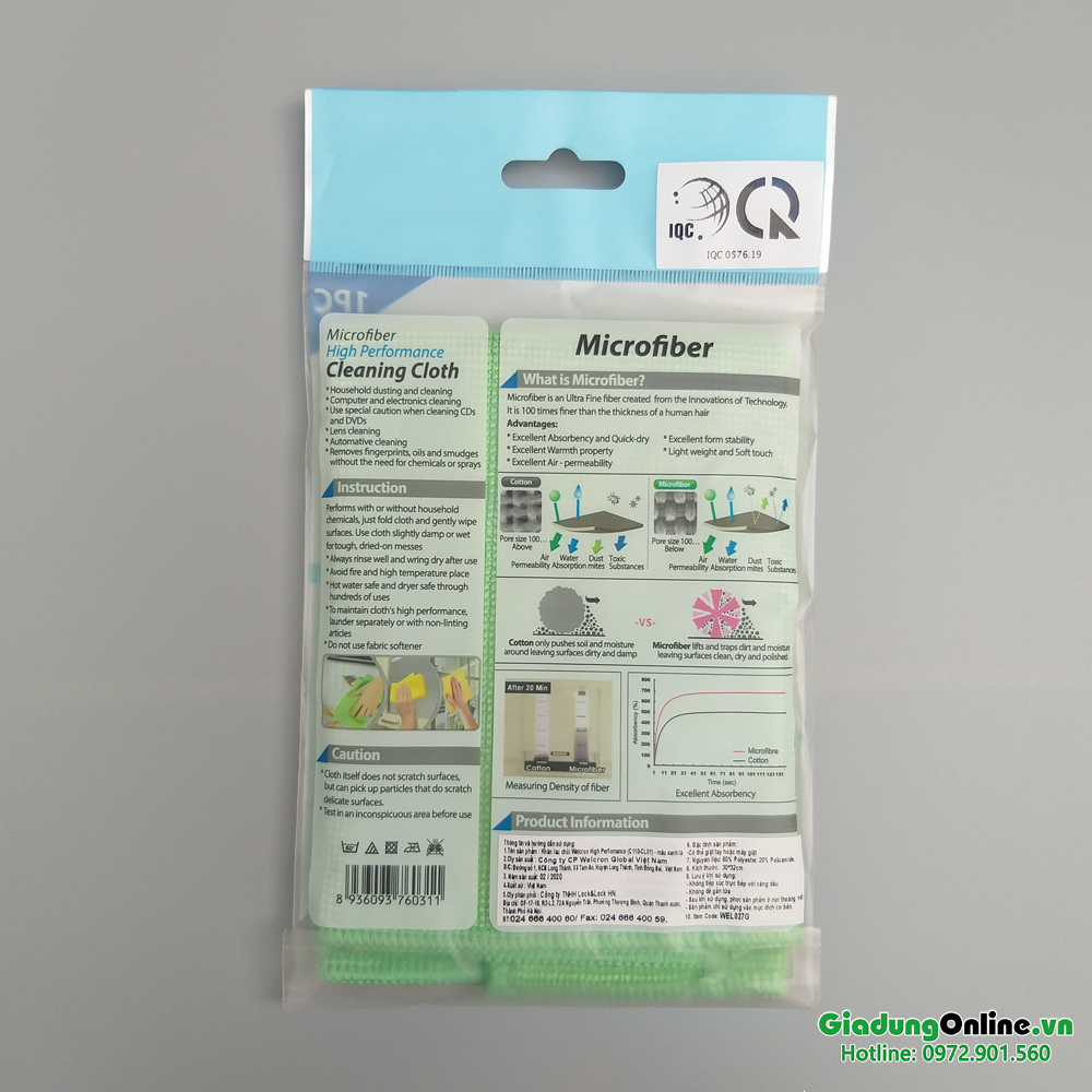 Khăn Lau Chuyên Dụng Microfiber Lock&Lock WEL027G 30 x 32 mm