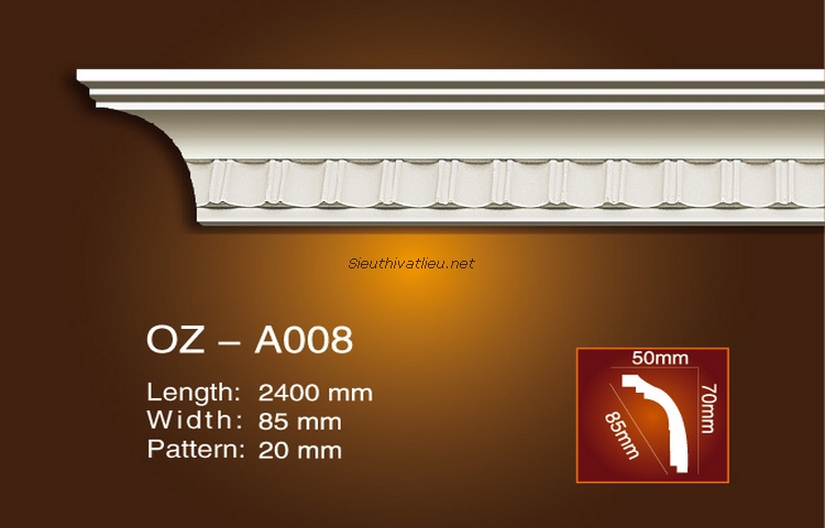 Phào cổ trần PU Prime OZ-A008 trắng hoa văn