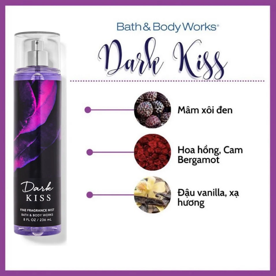 Xịt Thơm Bath And Body Works Dark Kiss Fine Fragrance Mist 236ml