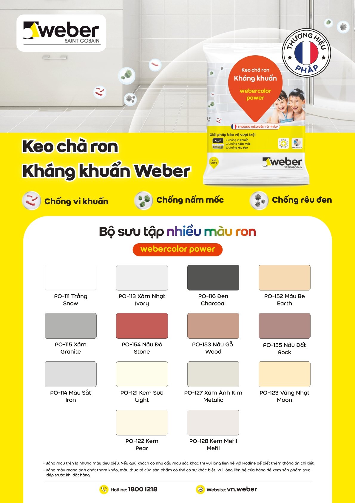 BẢNG MÀU KEO CHÀ RON webercolor power – Keo Chống Thấm