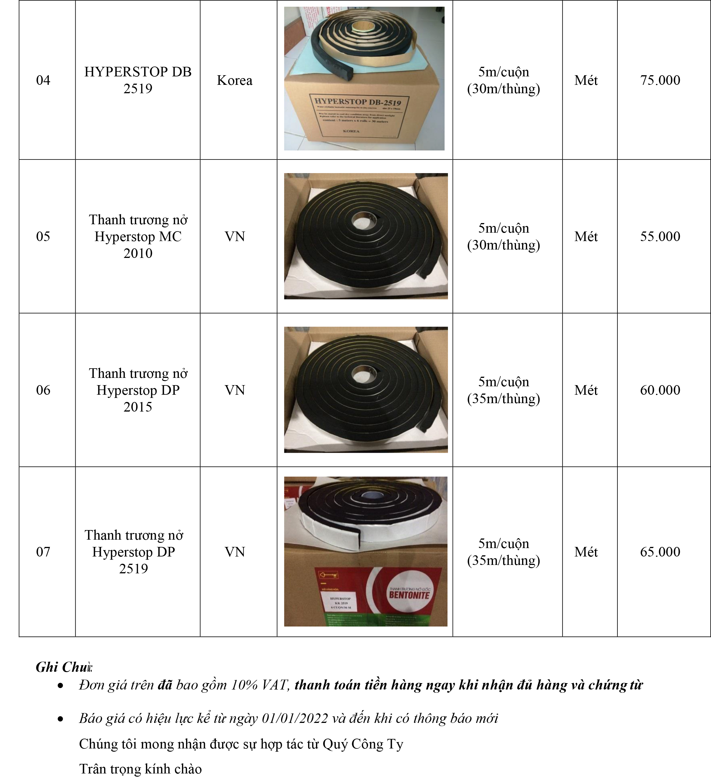 Bảng báo giá hyperstop năm 2022 – Hóa chất xây dựng