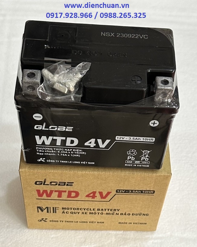 Ắc quy xe máy Globe 12V 3.5Ah 10HR (WTD 4V )