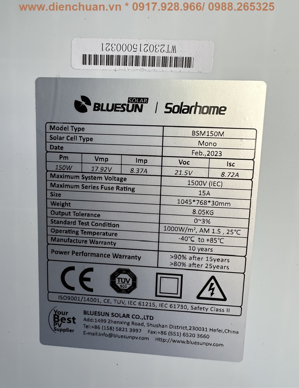 Tấm pin năng lượng mặt trời Mono 150W công nghệ mới 10 Busbar (10 BB)-thương hiệu BLUESUN