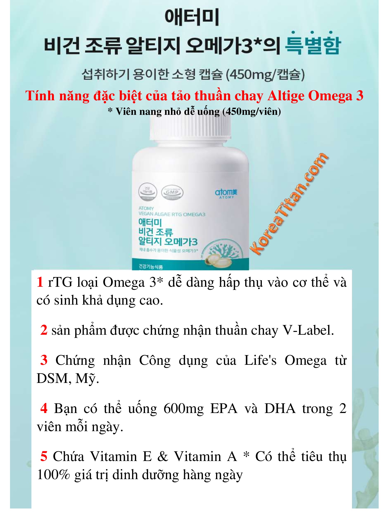 Chiết xuất Omega từ rong biển cho người ăn chay - Atomy Vegan Algae rTG ...