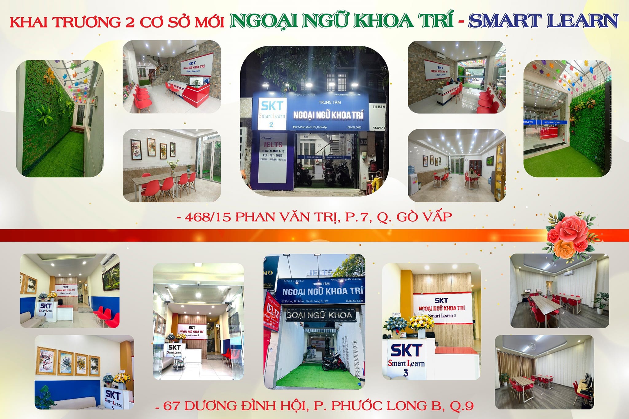 Chúc mừng trung tâm ngoại ngữ Khoa Trí và Anh Ngữ Smart Learn khai trương cơ sở Gò Vấp và Quận 9