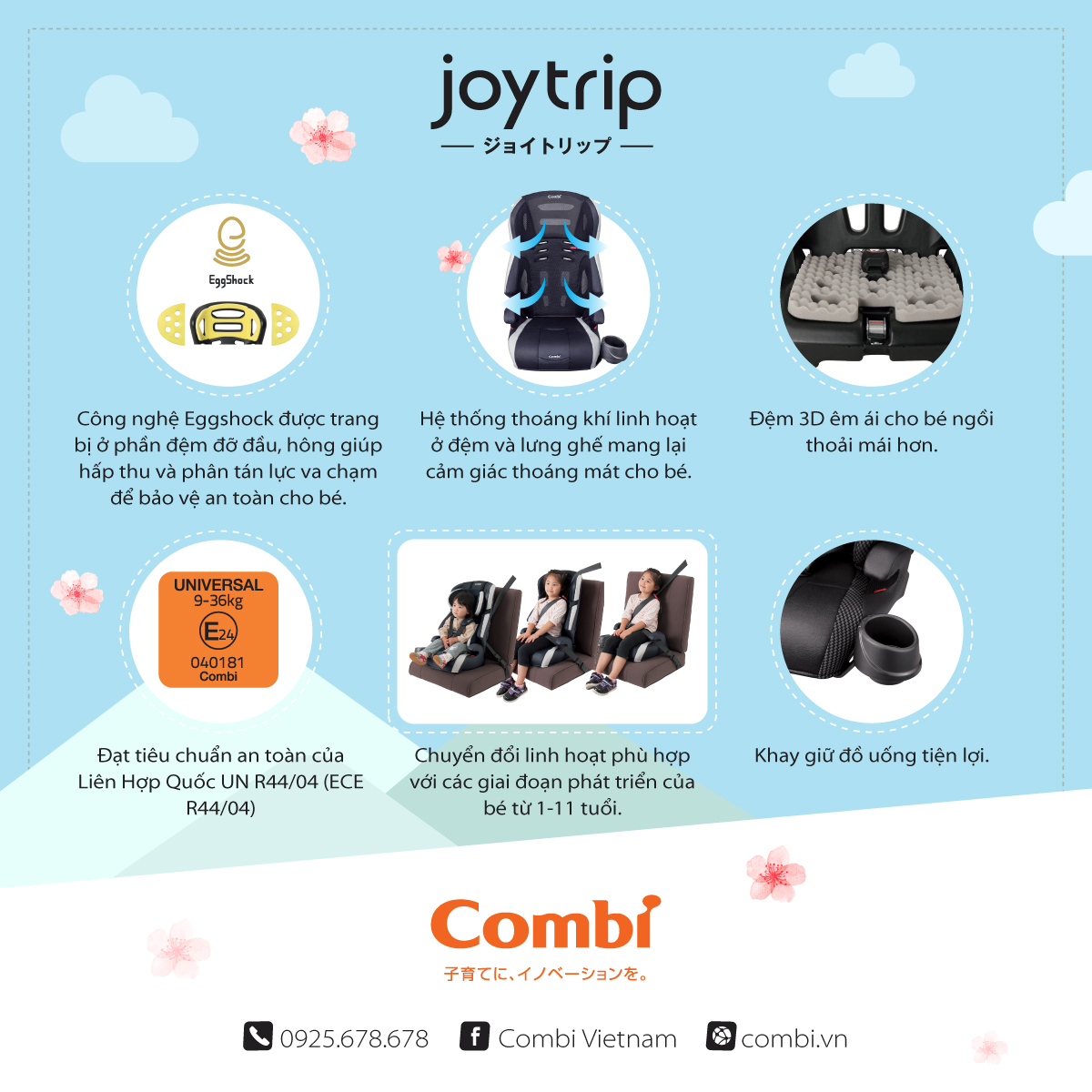 Ghế ngồi ô tô Combi Joytrip Plus (1-11Y) màu New Black