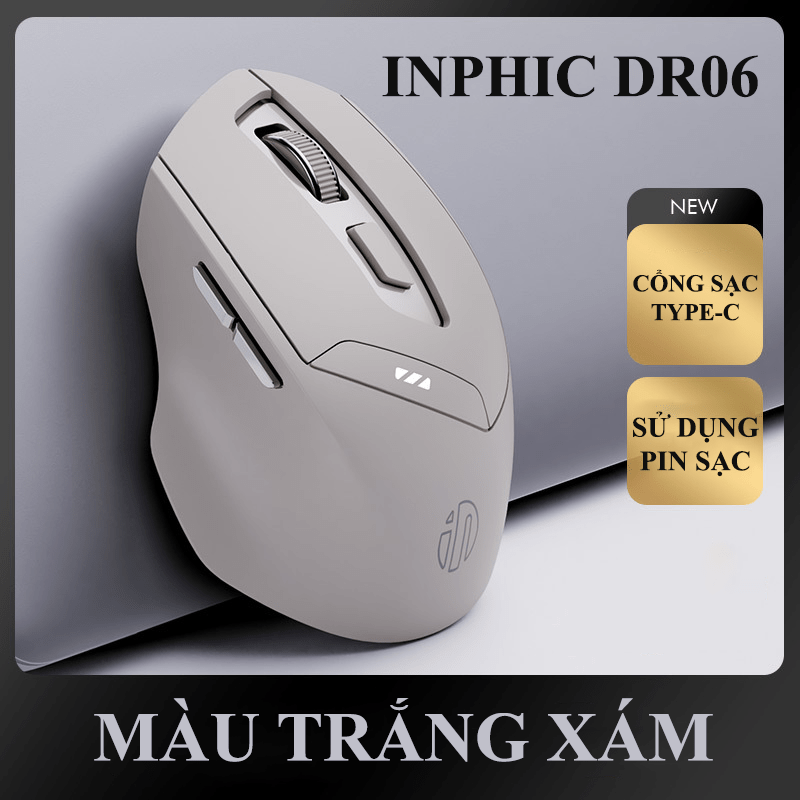 Chuột không dây INPHIC DR06 kết nối bằng BLUETOOTH và USB 2.4G sử dụng pin sạc tiện lợi | Huy Long