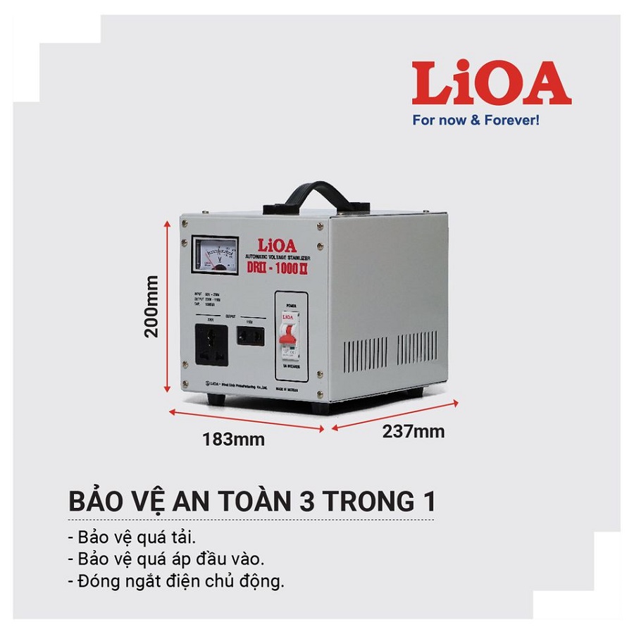 Ổn áp Lioa 1 pha 1KVA DRII-1000 II Chính Hãng Dải Điện Áp Vào 50V~250V