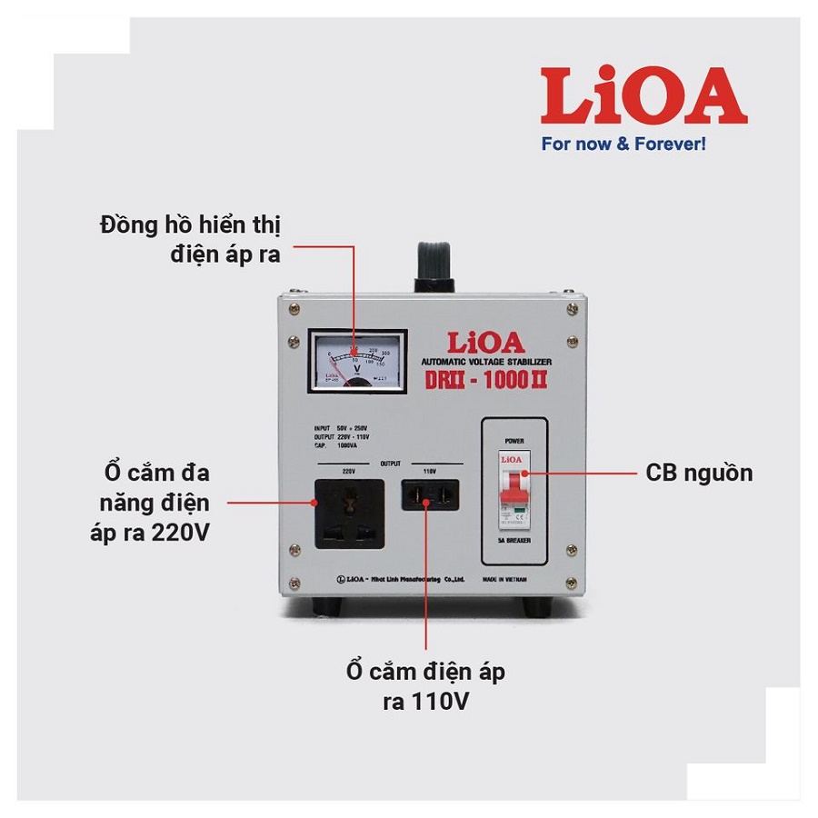 Ổn áp Lioa 1 pha 1KVA DRII-1000 II Chính Hãng Dải Điện Áp Vào 50V~250V