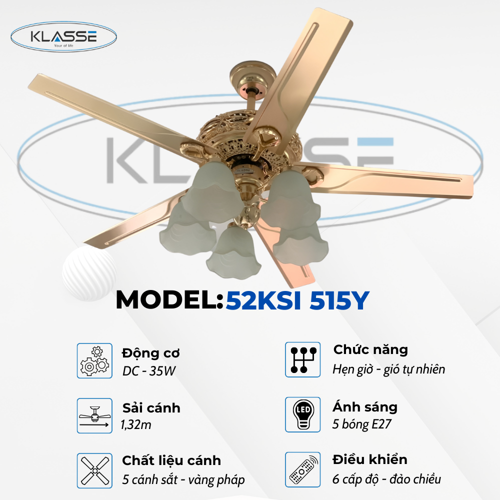 Quạt trần chùm đèn Klasse 52KSI 515Y | Phương mart