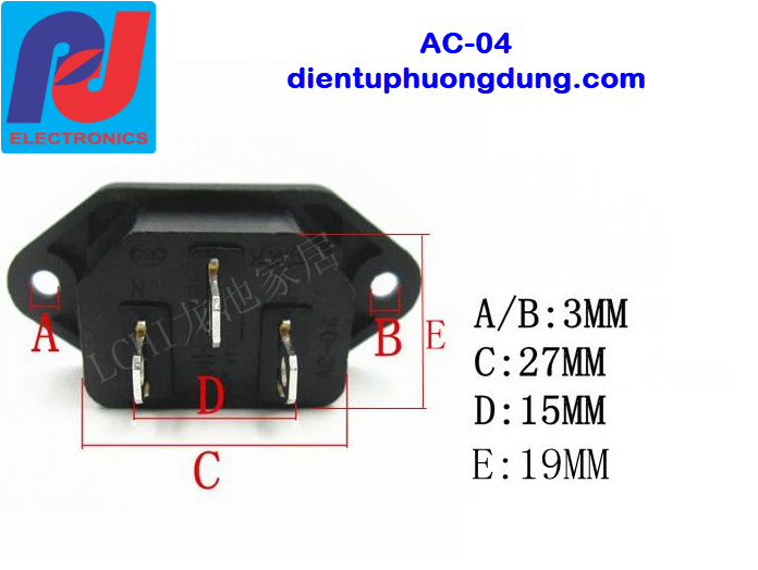 Ổ cắm nguồn AC-04 AC 10A 250V 3 chân | Điện tử Phương Dũng