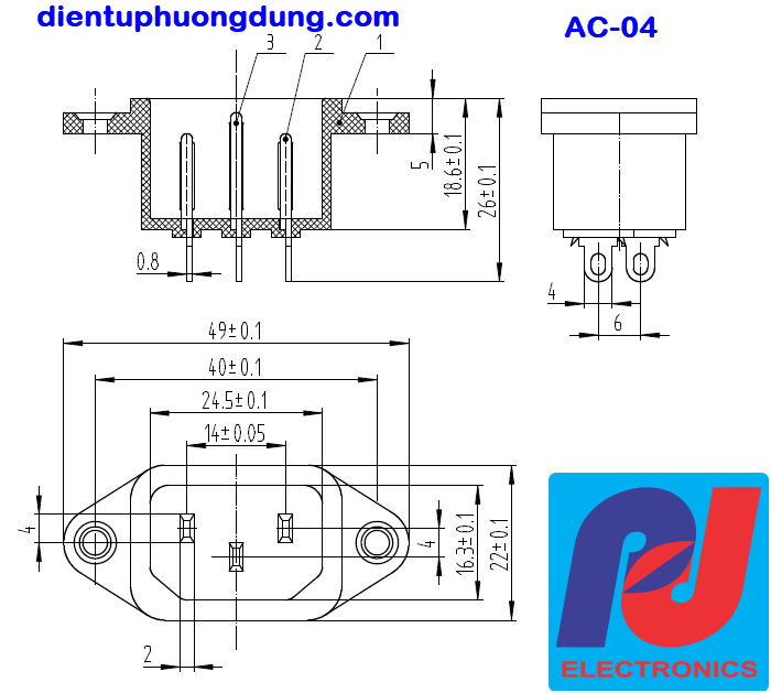 Ổ cắm nguồn AC-04 AC 10A 250V 3 chân | Điện tử Phương Dũng