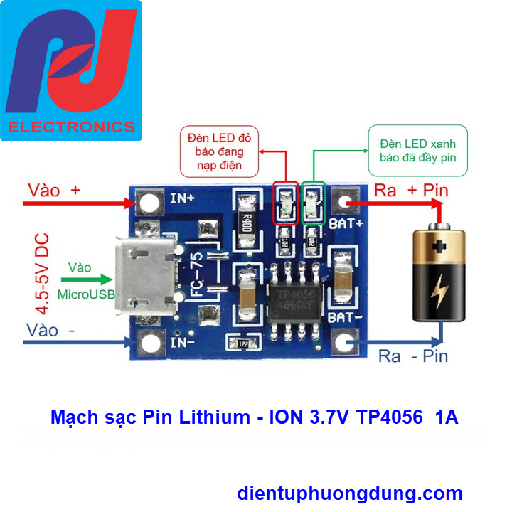 Mạch sạc pin TP4056 Pin Lithium 3.7V | Điện tử Phương Dũng
