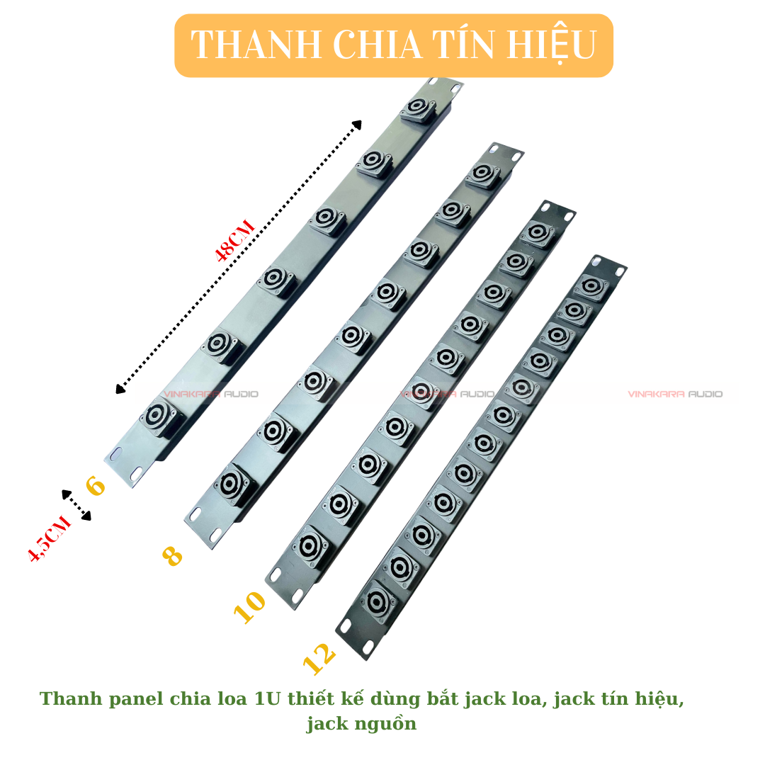 Thanh panel chia loa 1U thiết kế dùng bắt jack loa, jack tín hiệu, jack ...
