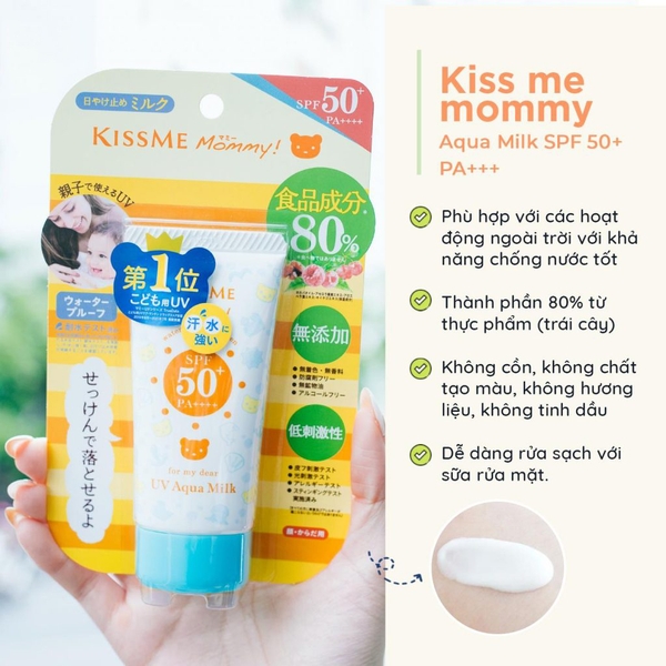 Sữa Chống Nắng Kissme Cho Bé Từ 6 Tháng Tuổi Mommy UV Aqua Milk 50g SPF 50+ PA++++ - Hàng Nhật ...