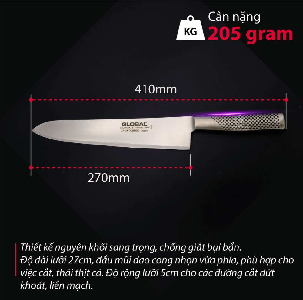 Dao bếp Nhật cao cấp Global GF34 Chef - Dao thái thịt cá (270mm) – Dao ...