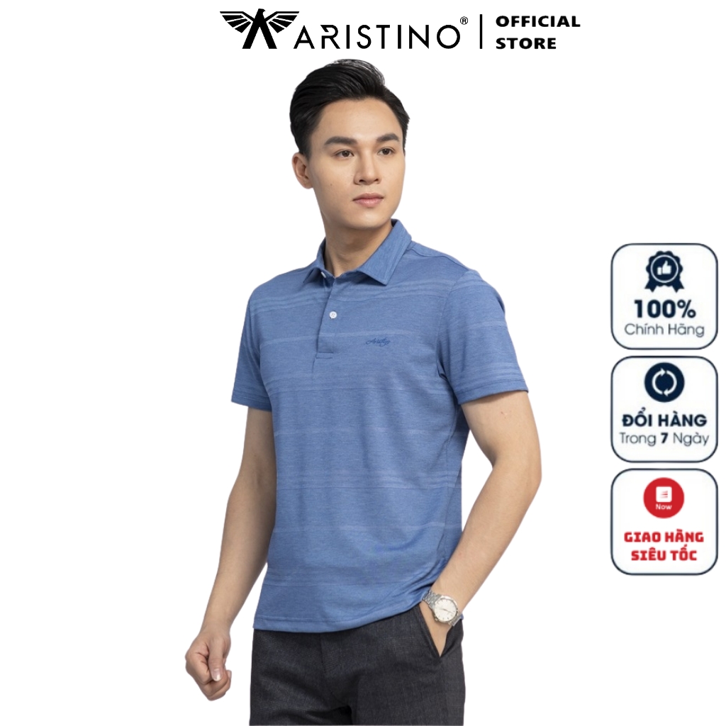 Áo Thun Polo Nam Cổ Bẻ Aristino APS019S3 màu xanh tím than 35 kẻ jacquard OwenShop