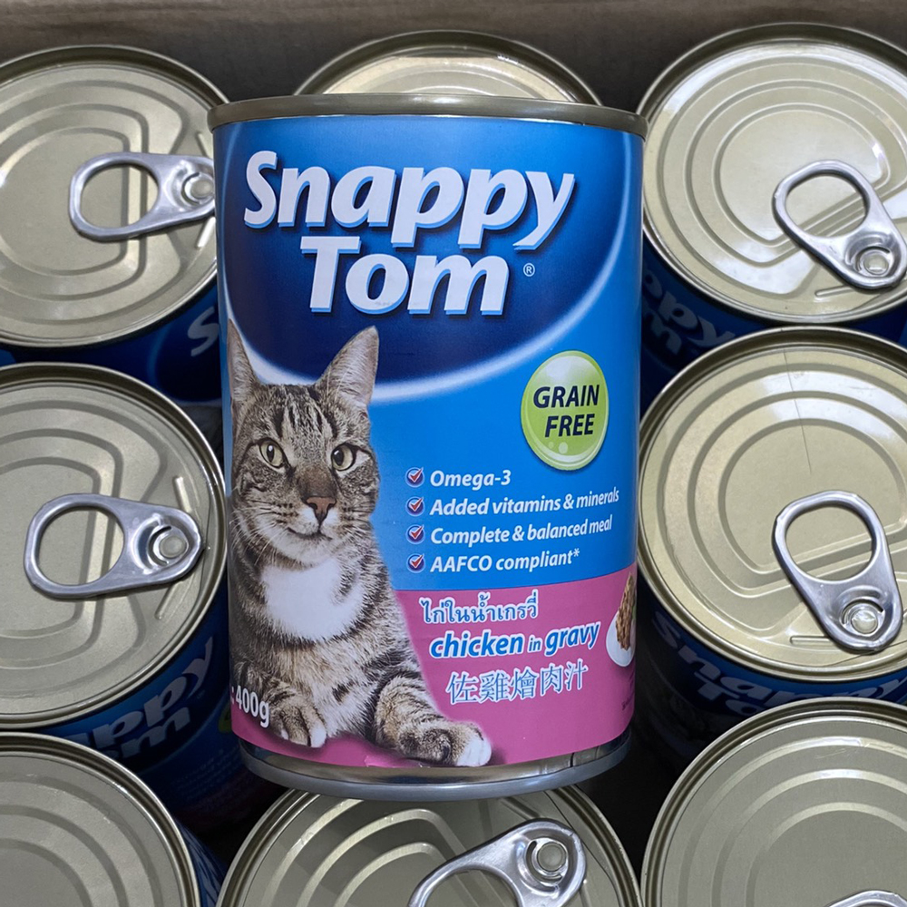 Pate lon 400g Snappy Tom Chicken in Gravy vị thịt gà trong thạch cho mèo
