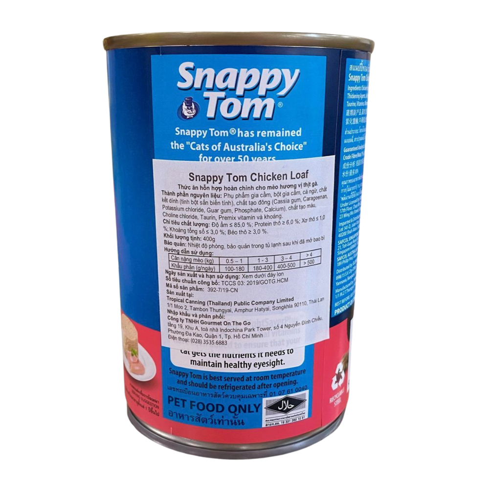 Pate lon 400g Snappy Tom Chicken vị thịt gà cho mèo
