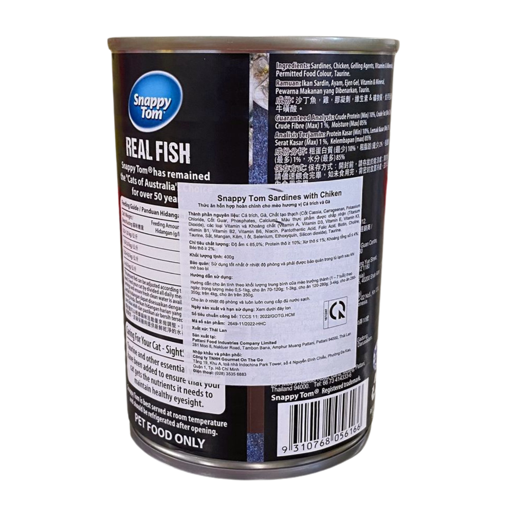 Pate lon 400g Snappy Tom Real Fish sardines with chicken cá trích và gà ...