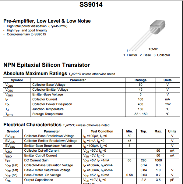 Transistor S9014 TO-92 NPN - B8H11 | Công ty cổ phần Linh Kiện Việt Nam