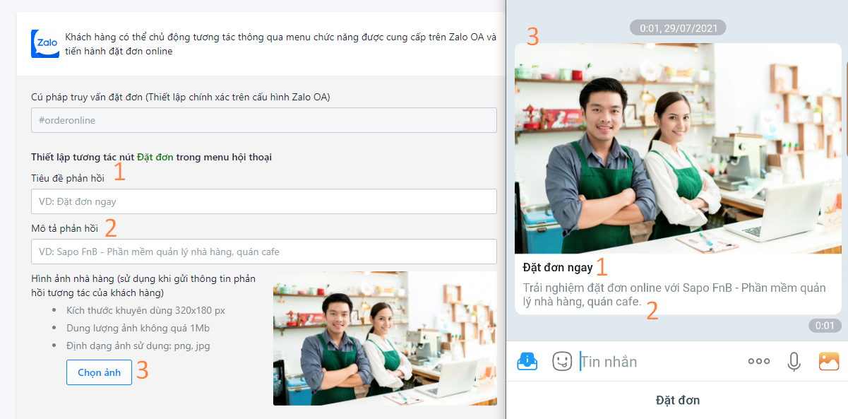 Kết nối Sapo FnB Online với Zalo Official Account