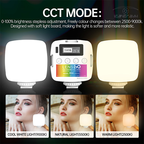 Đèn led RGB Lensgo R50 video light hỗ trợ quay phim chụp ảnh