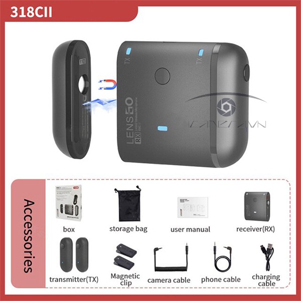 Micro không dây LensGo 318C II (RX+2TX) - Hỗ trợ quay phim