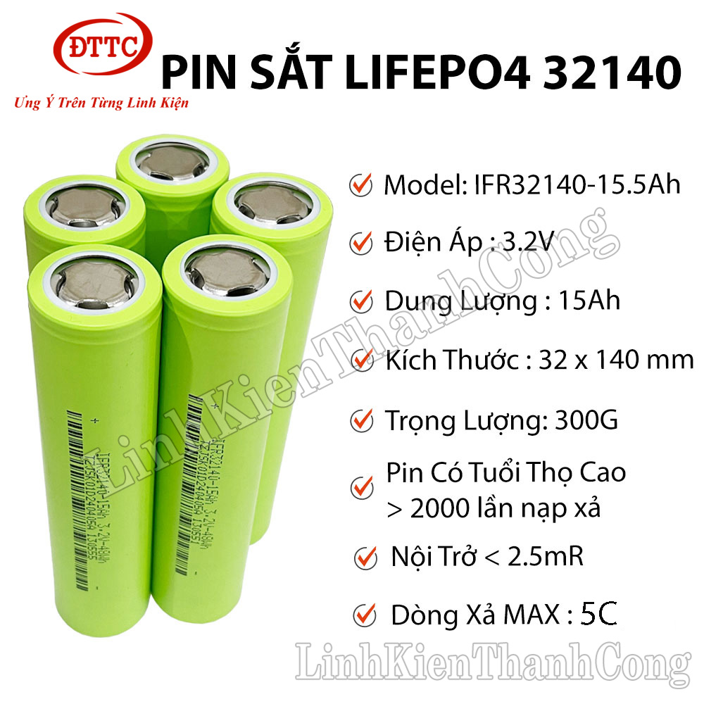 Pin Sắt LiFePO4 32140 3.2V 15Ah (Tặng kèm Khung)