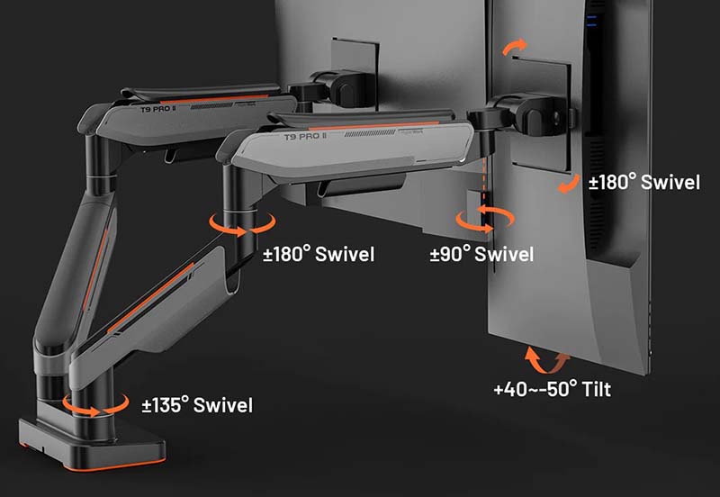 Giá đỡ 2 màn hình Human Motion Monitor Arm T9 Pro II Dual Grey 23-43 ...