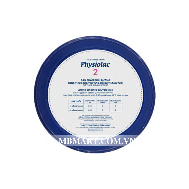 Sữa Physiolac số 2 900gr phát triển trí não, tăng cường calci cho bé ...