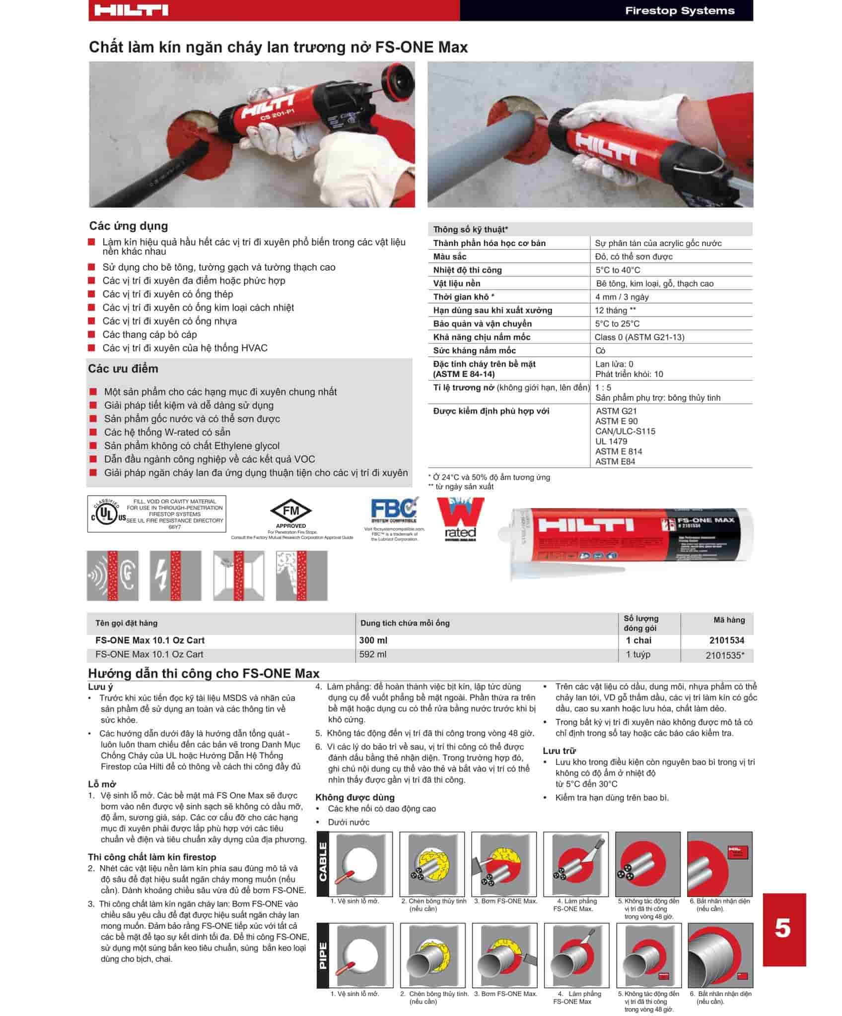 Keo chống cháy lan Hilti FS-One Max