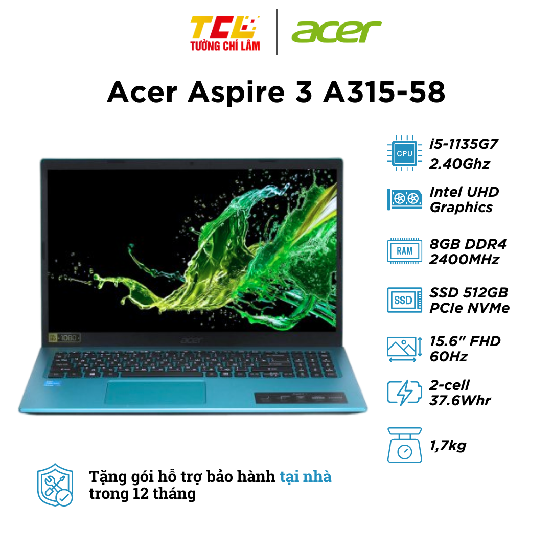 Acer Aspire 3 A315-58-561V: Laptop văn phòng cao cấp, cấu hình cực cao