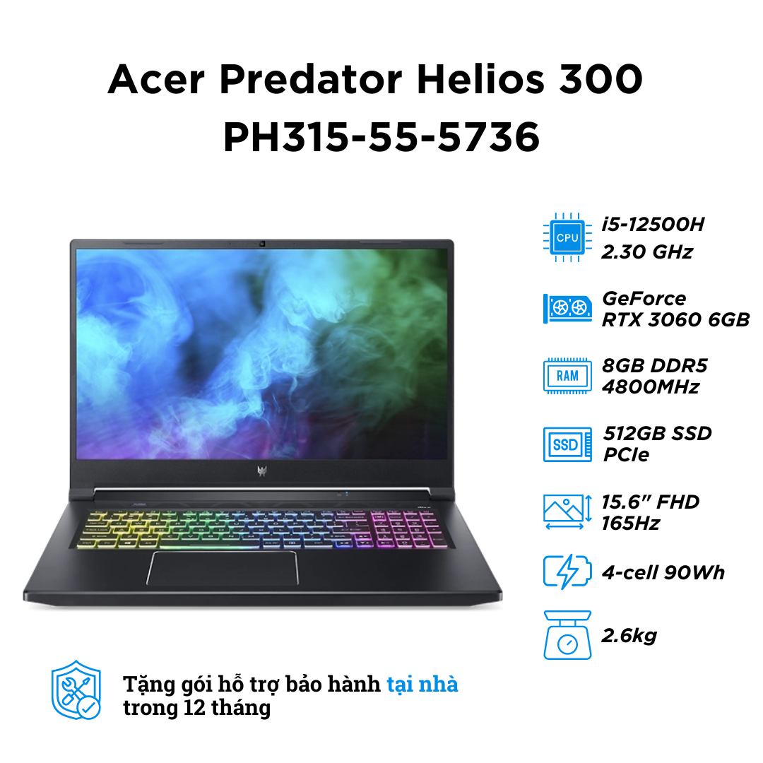 Acer Predator Helios 300 PH315-55-5736 (i5-12500H):Vũ khí GAMING tối thượng