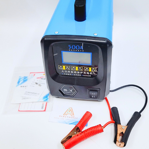 Máy sạc ắc quy tự động nhận bình 12v 24v 500A lõi đồng nguyên chất màn hiển thị LCD kt: DxRxC ...