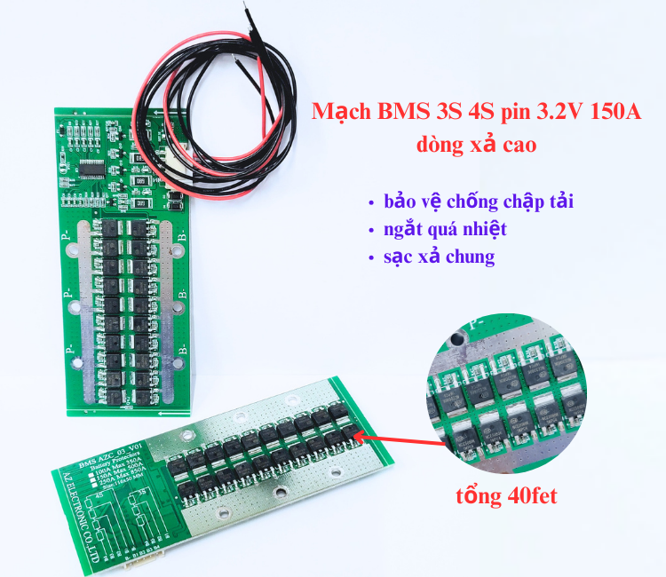 Mạch BMS 3S 4S pin 3.2V 150A dòng xả cao,bảo vệ chống chập tải,ngắt quá ...